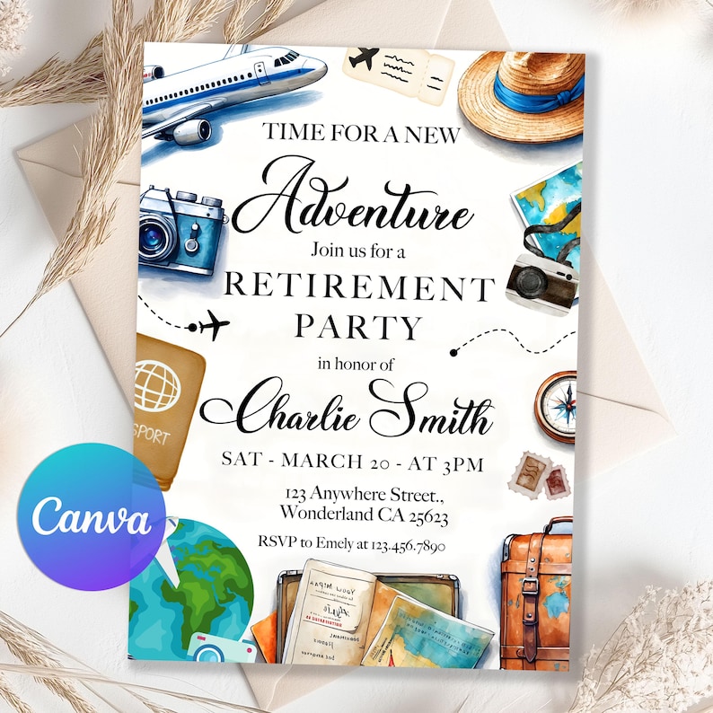 Editable Travel Retirement Invitation, Around the World Retirement ...
