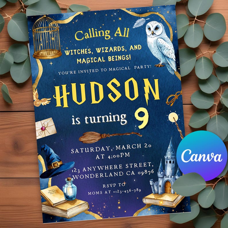 Editable Magical Birthday Invitation, Wizards Witches Birthday ...