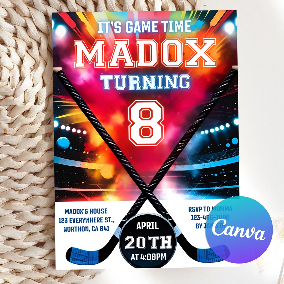 Editable Ice Hockey Birthday Invitation, Any Age Hockey Birthday ...