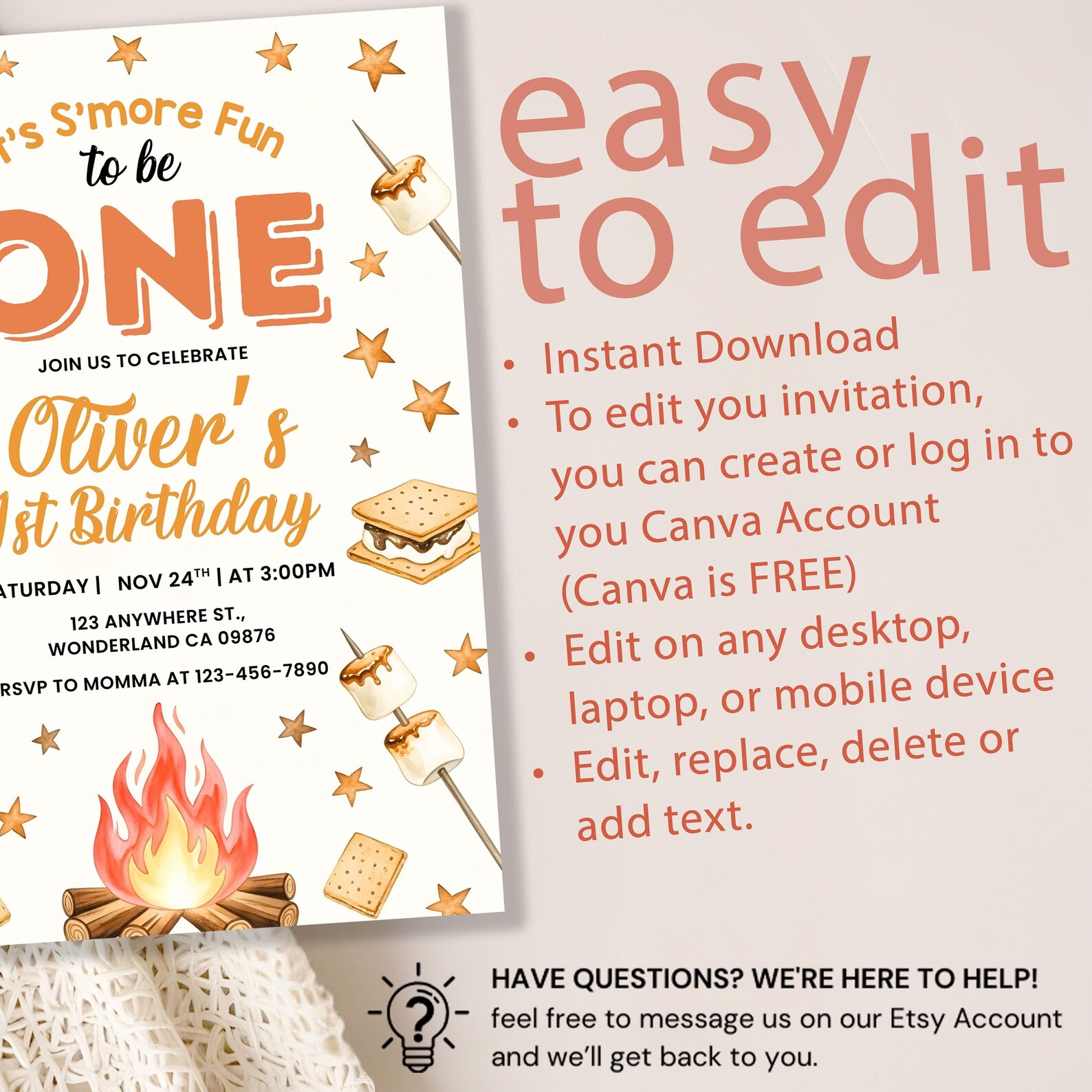 Editable S'mores Birthday Invitation, Bonfire Birthday Invite, Camping ...