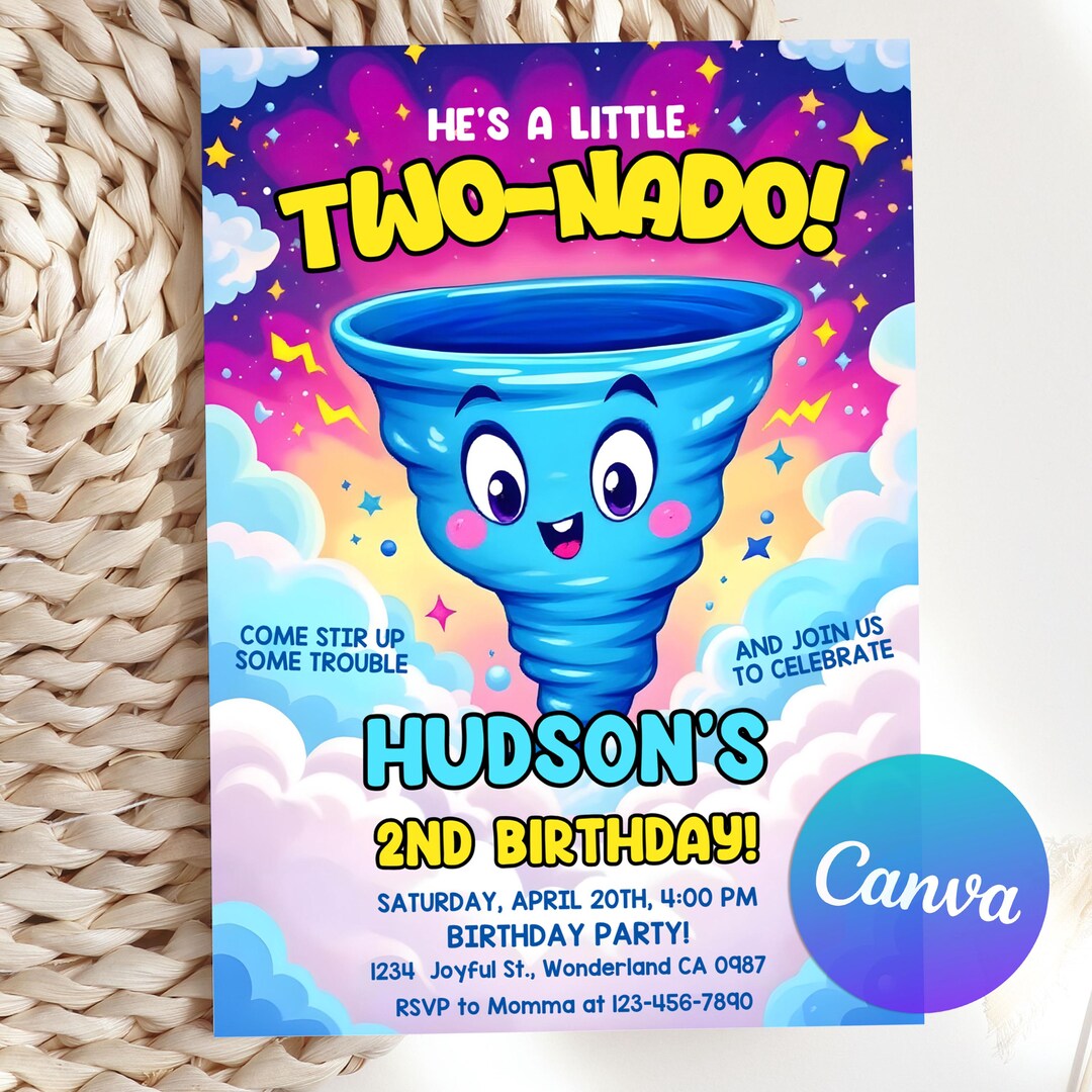 Editable Twonado Birthday Invitation, Two Year Old Boy Birthday Invite ...
