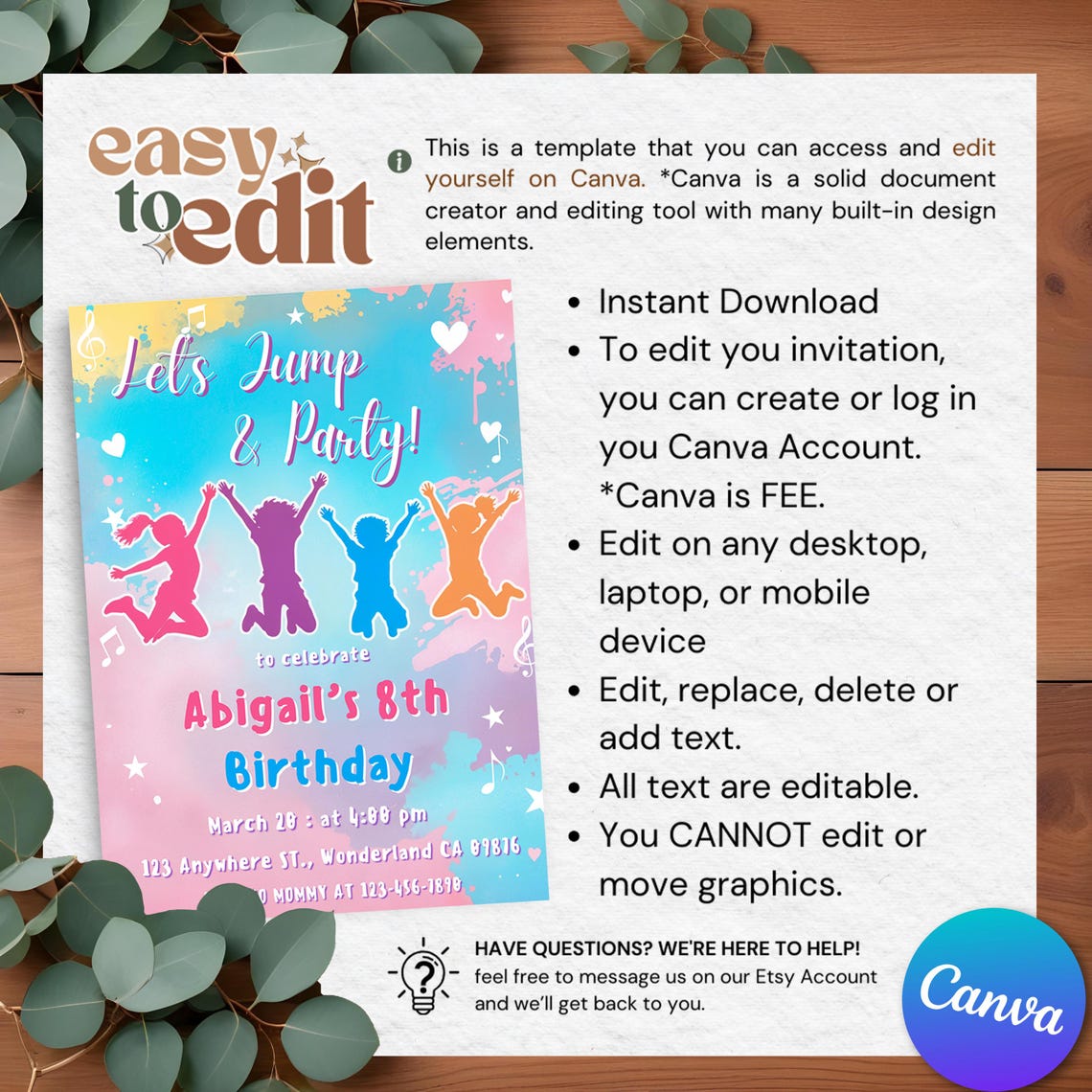Editable Jump Birthday Invitation, Jump Party Invitation, Trampoline ...