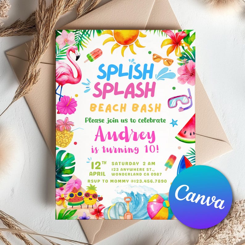 Editable Beach Party Invitation,summer Party Invitation, Pool Party ...