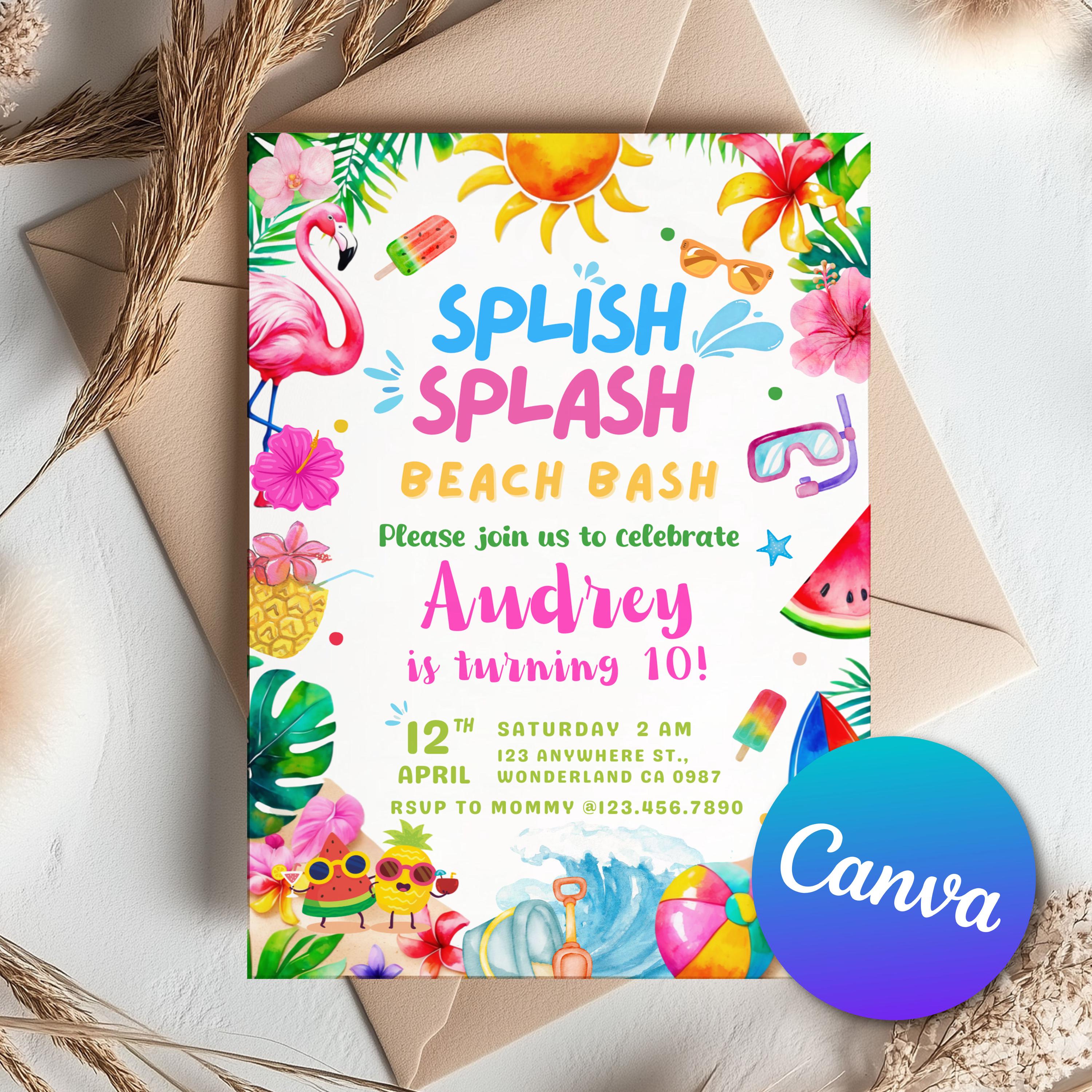 Editable Beach Party Invitation,summer Party Invitation, Pool Party ...