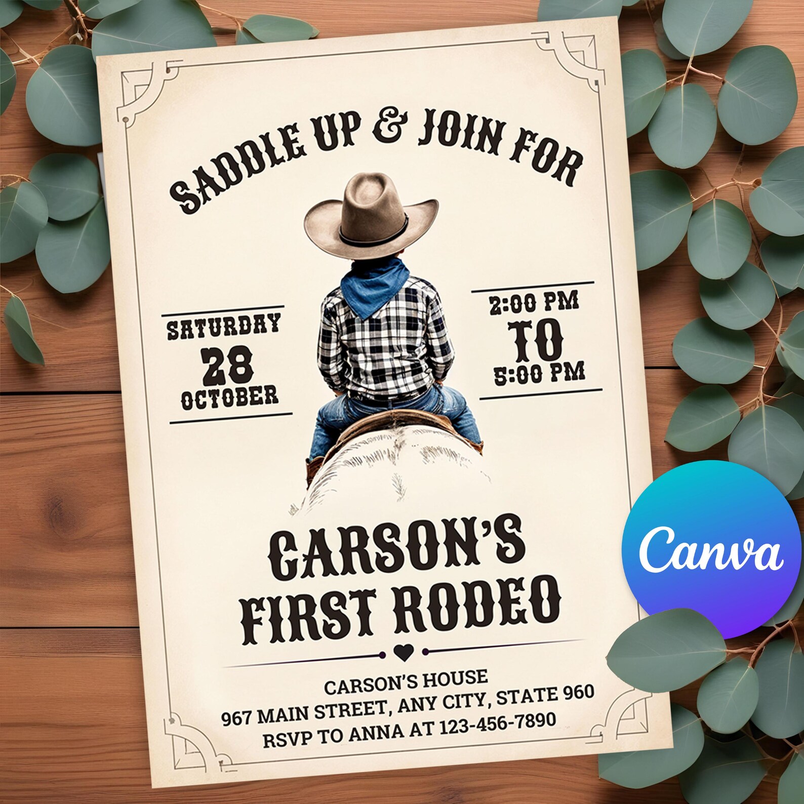 Cowboy First Birthday Invitation, Editable First Rodeo Invitation My ...