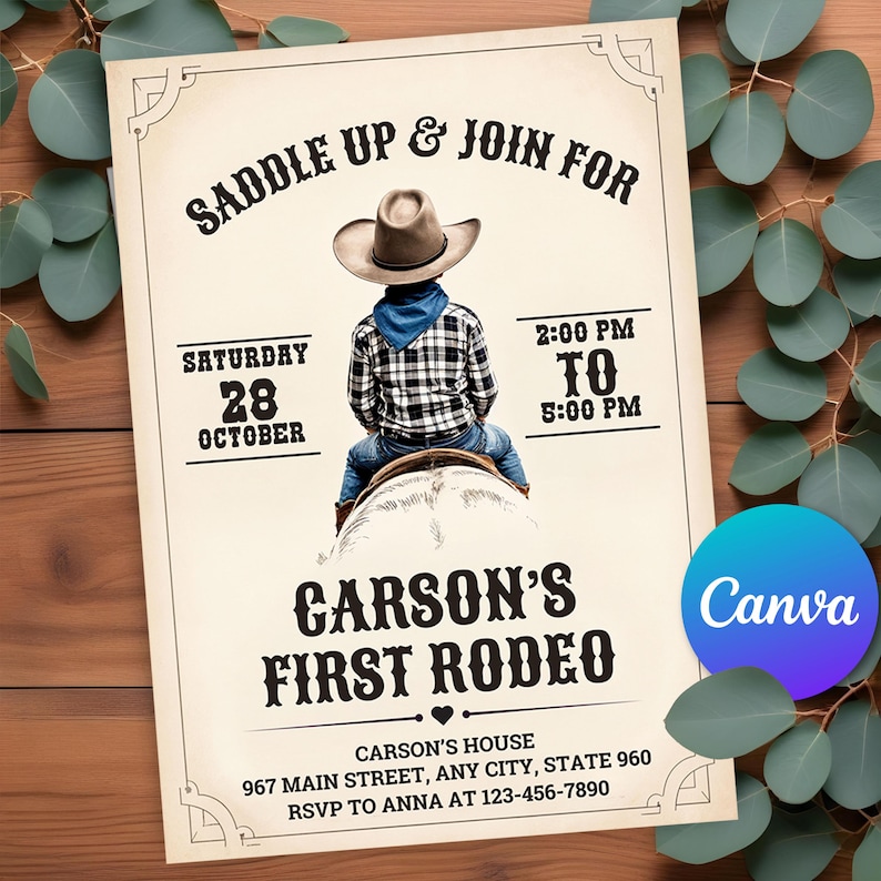 Cowboy First Birthday Invitation, Editable First Rodeo Invitation My ...