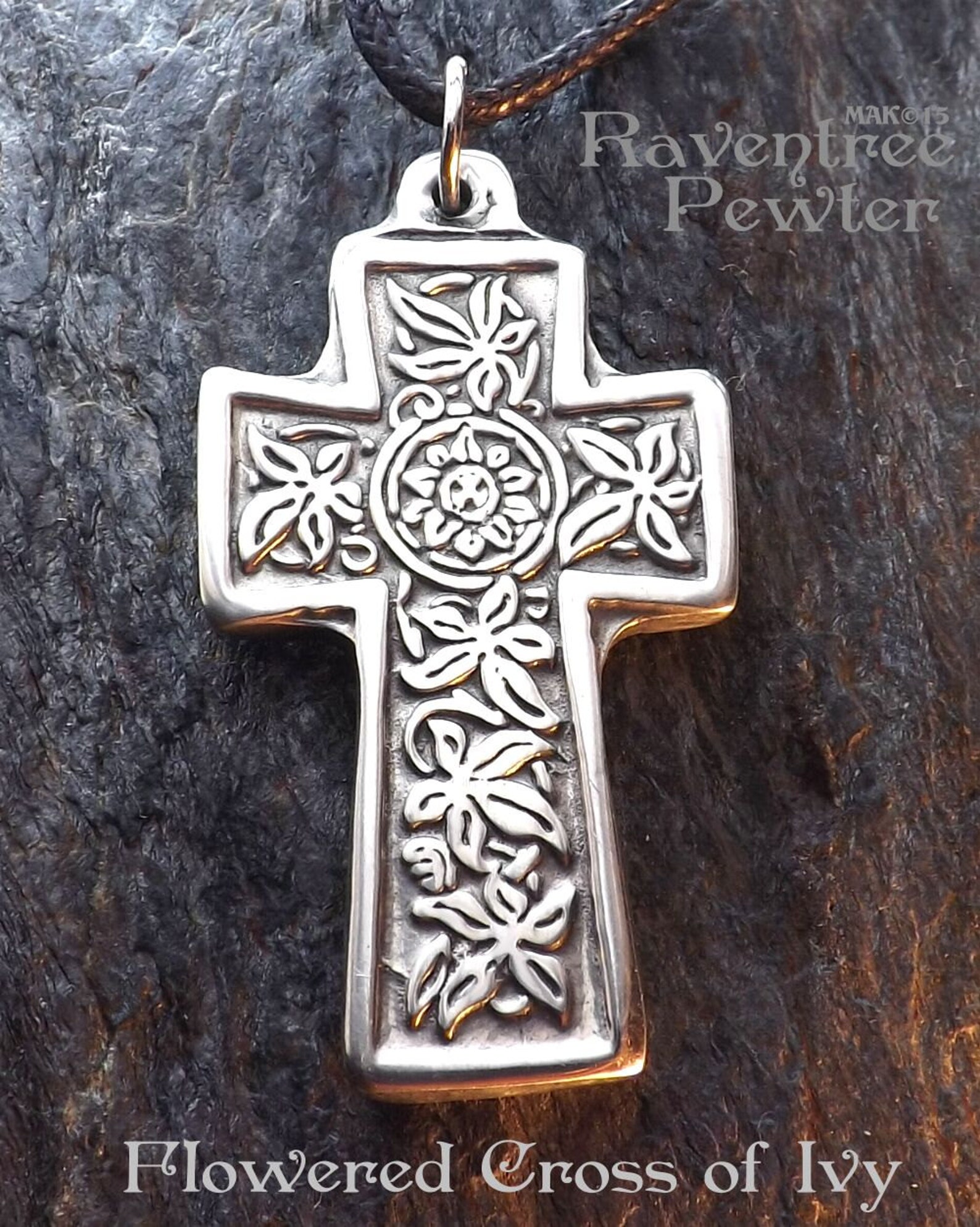 Flowered Cross of Ivy Pewter Pendant Faith and Devotion - Etsy
