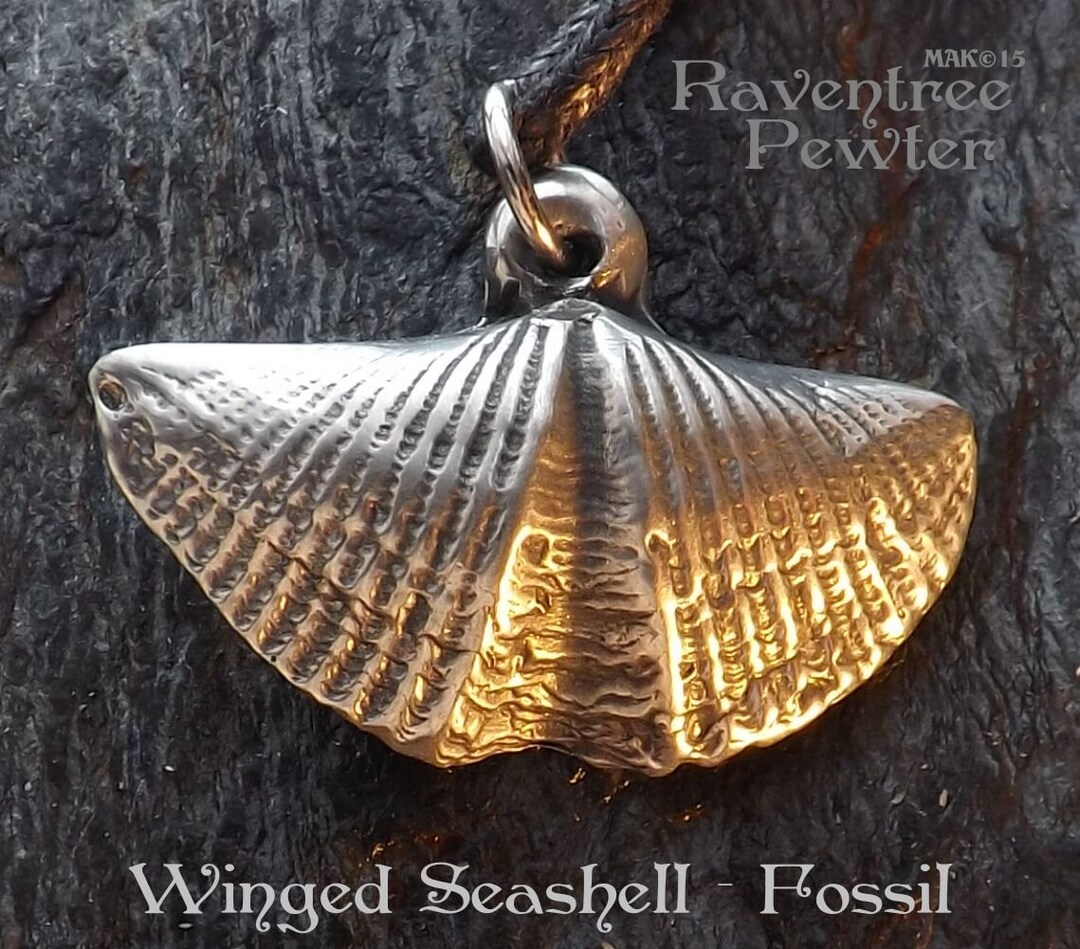 Winged Fossil Seashell - Pewter Pendant - Meditative, Ocean, Seaside ...