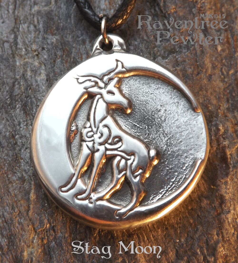 Stag Moon Pewter Pendant Celtic Knotwork Crescent Moon | Etsy