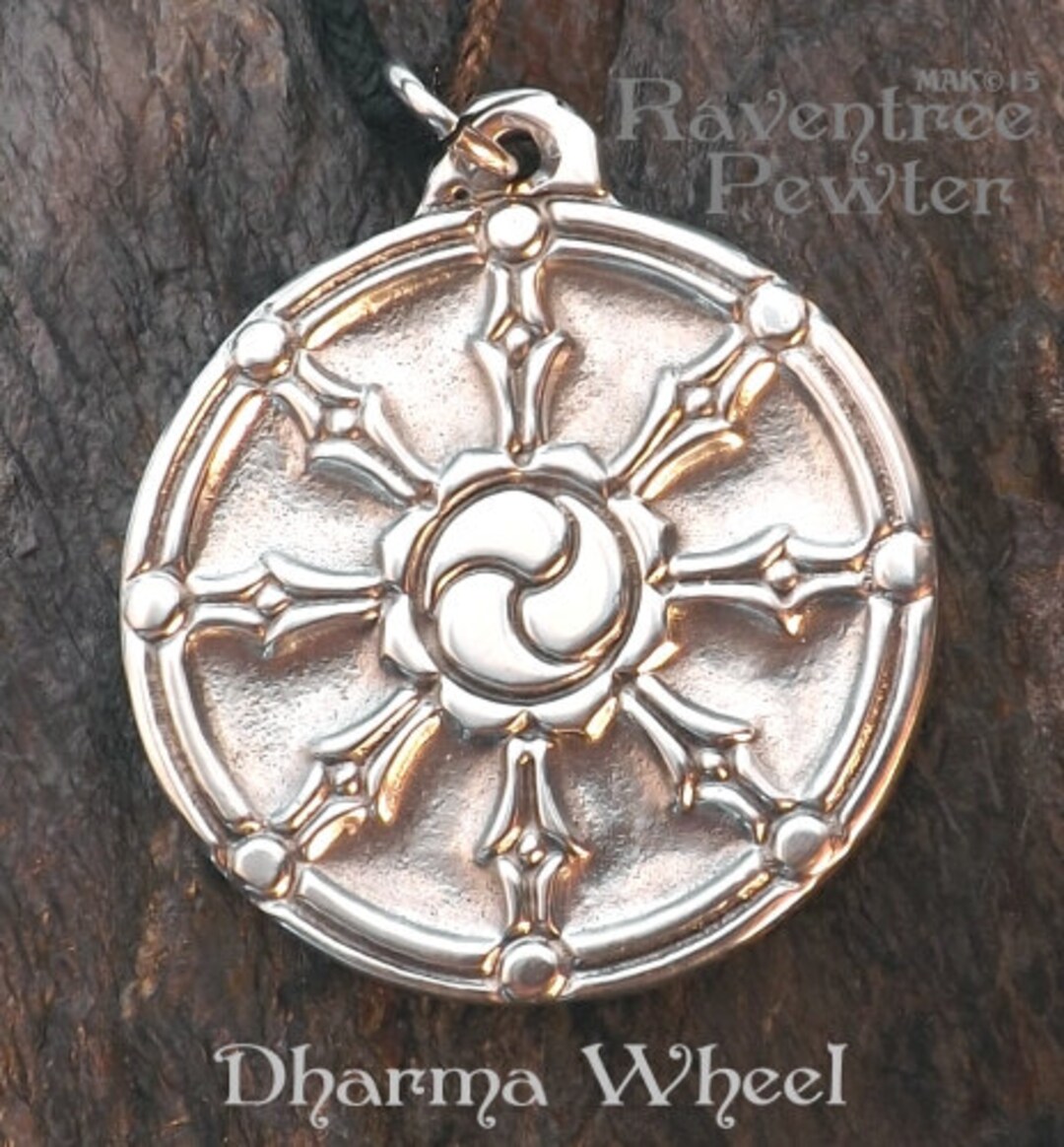 Dharma Wheel Pewter Pendant Buddhist Jewelry, Path of Right Action ...