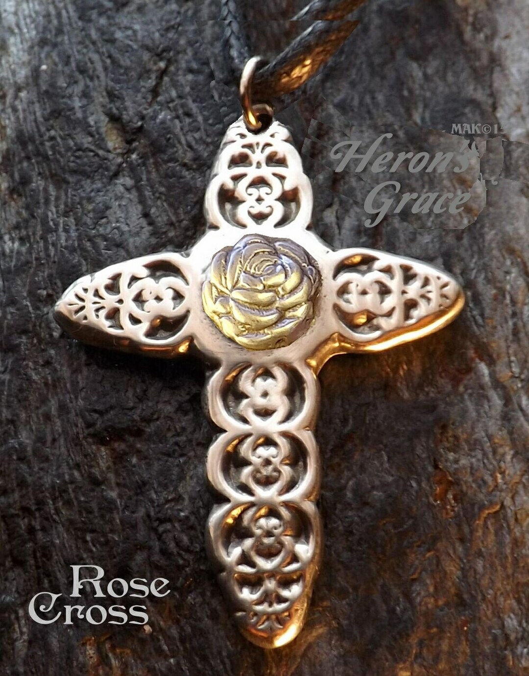 Rose Cross - (large) - Pewter Pendant - Flower Cross, Floral Rose ...