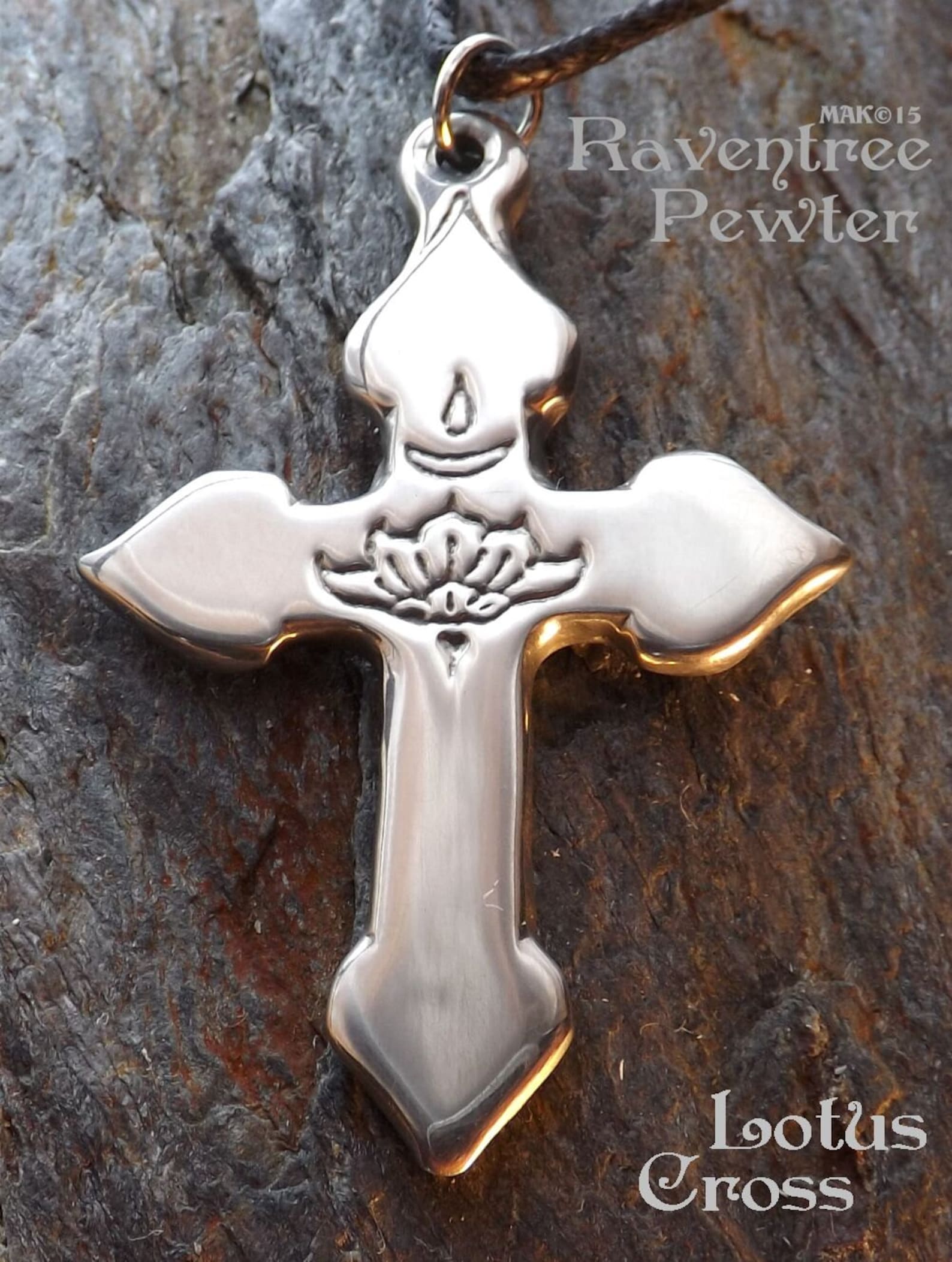 Lotus Cross Pewter Pendant Mystical Christian and Eastern - Etsy