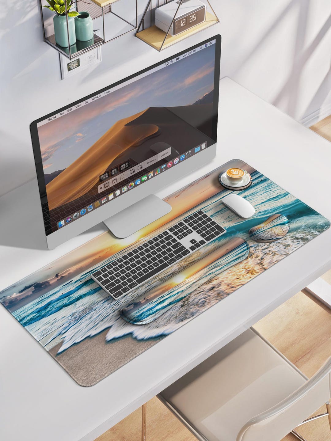 Beach Office Decor, Ocean Desk Mat, Beach Mousepad Set, Blue Sea Ocean ...