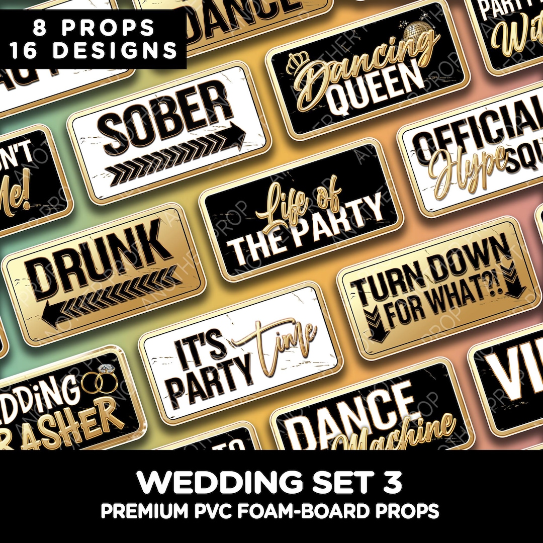Photo Booth Props for Weddings Marble Signs Party Fun Reception Dancing ...