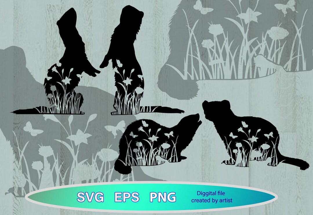Silhouette Ferrets Svg, Ferrets Svg, Animals Ferrets Svg, Ferrets, Set ...