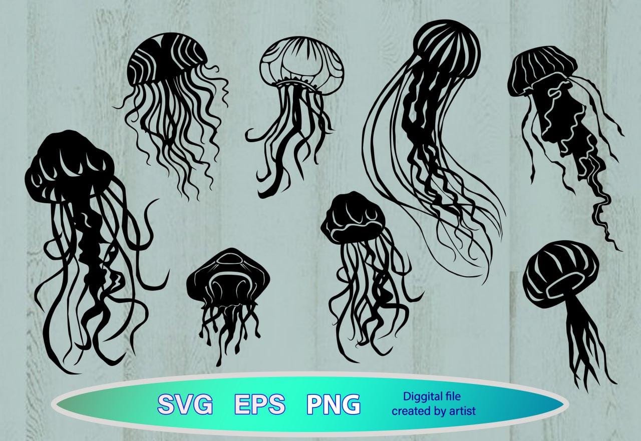 Jellyfish Svg, Sea Jellyfish Svg, Set of Sea Jellyfish Svg, Files for ...