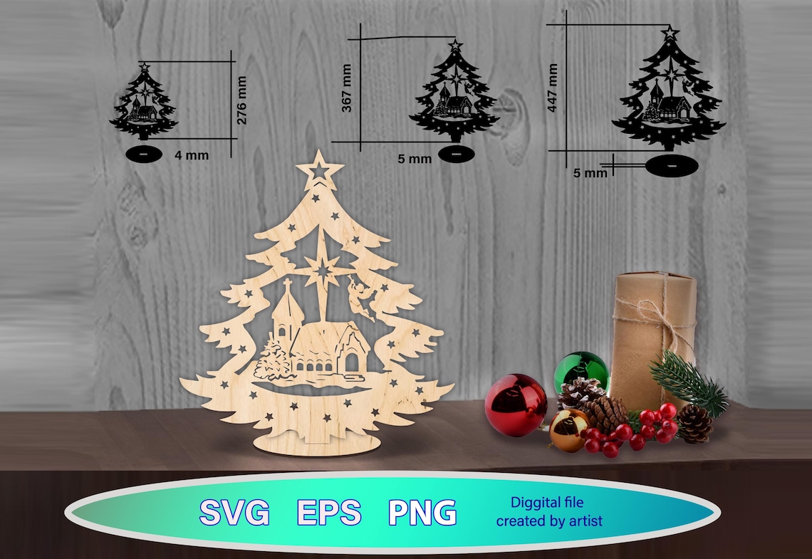 Nativity Scene Svg, Laser Cut Nativity Tree & Stand, Christmas Tree Svg ...