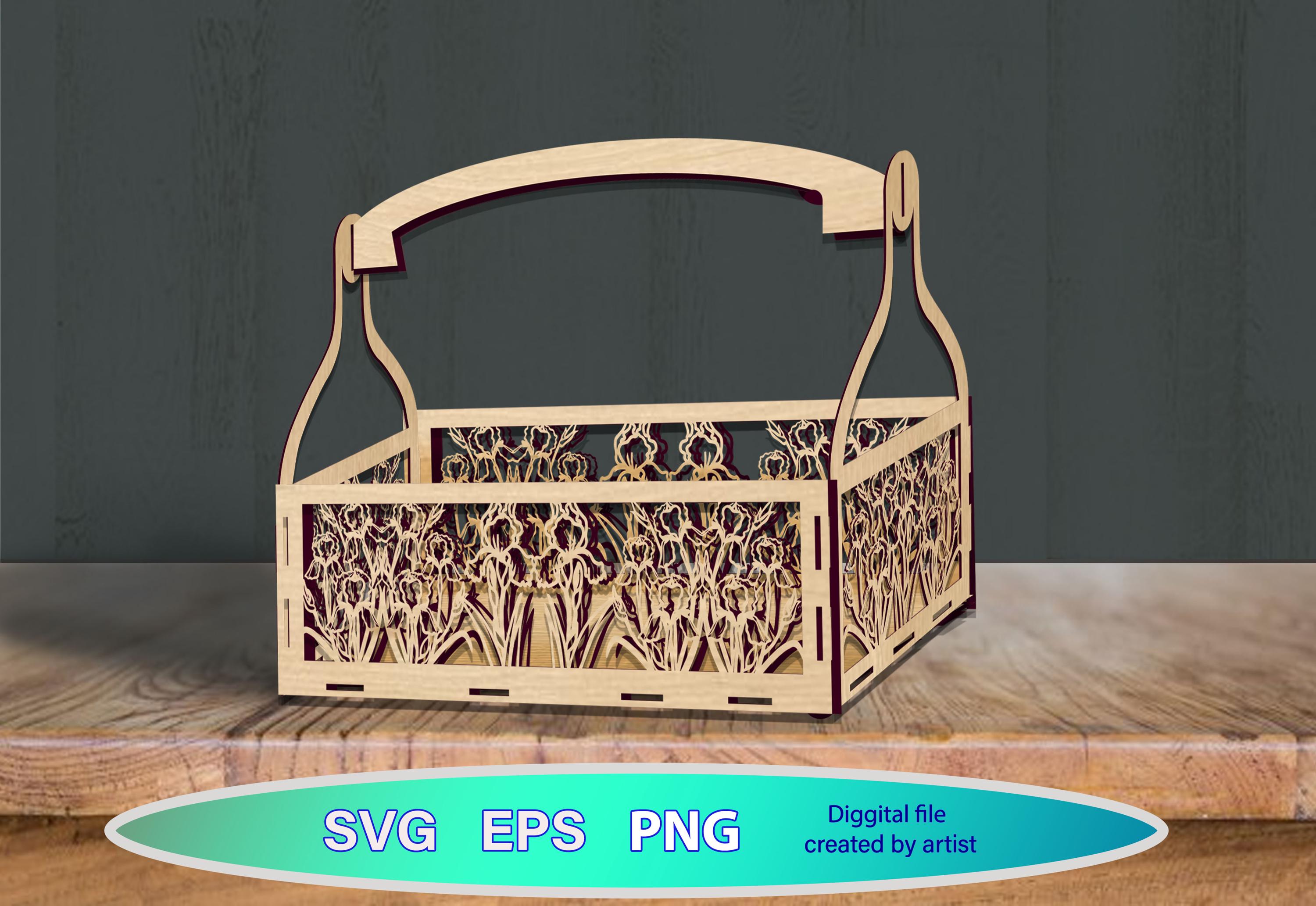 Wooden Basket Svg, Laser Cutting Svg, Vector File, Flowers Basket Svg ...