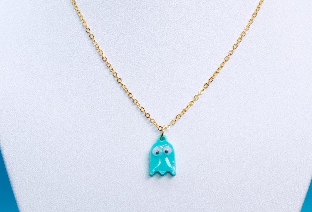 PAC MAN Collection GOLD Pac-man Blue Ghost Necklace . Vintage Game ...