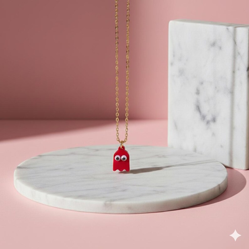 PAC MAN Collection GOLD!! Pac-man Red Ghost Necklace Gold-plated Chain ...