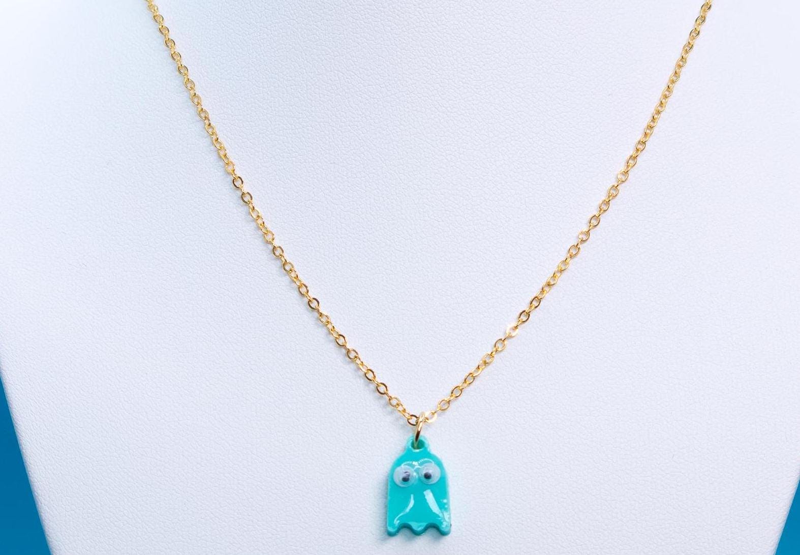PAC MAN Collection GOLD!! Pac-man Blue Ghost Necklace . Vintage Game ...