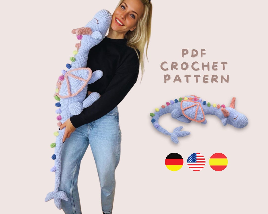Big Amigurumi Dragon PDF, XXL Fairy Dragon Pattern, Giant Crochet ...