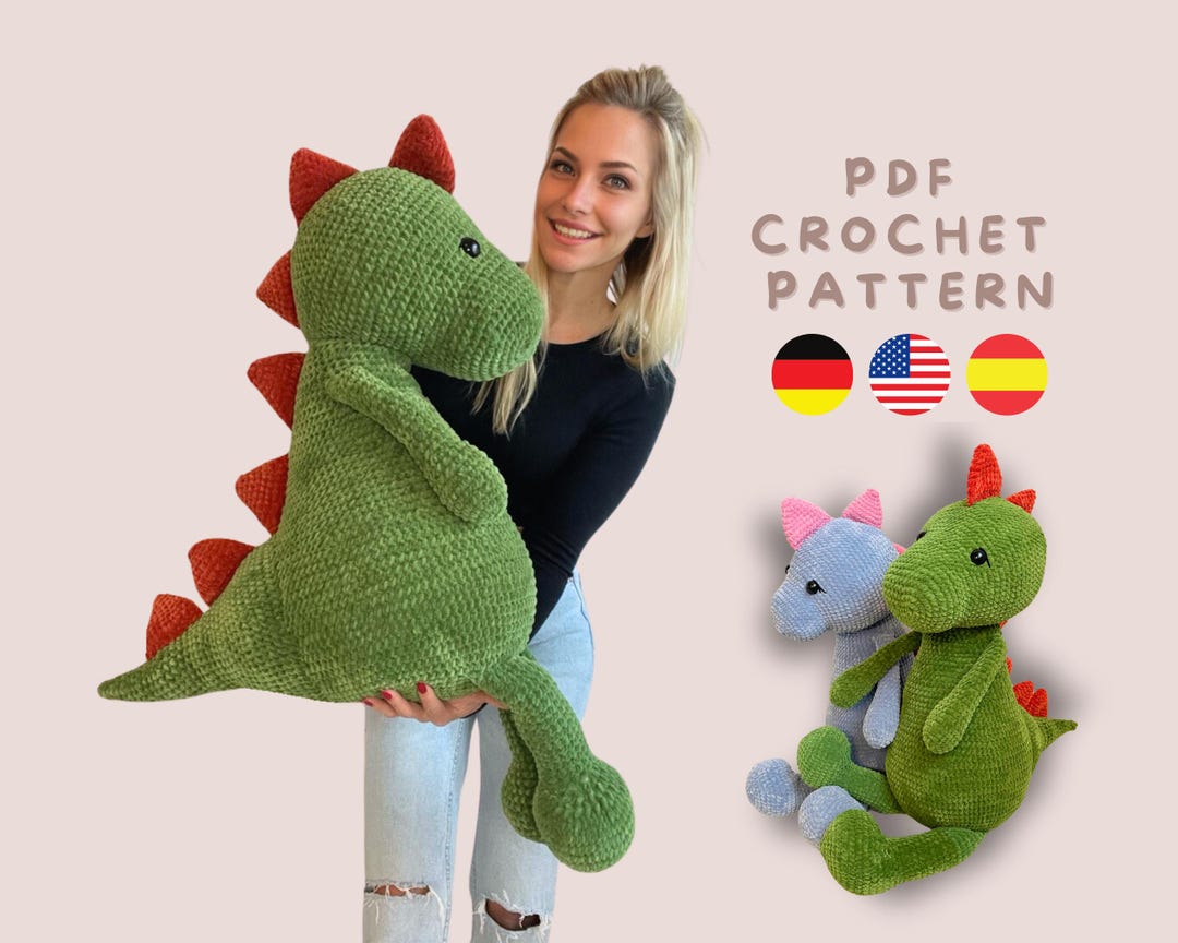 XXL Dinosaur Crochet Pattern, Giant Amigurumi Dino, Low-sew Dinosaur ...