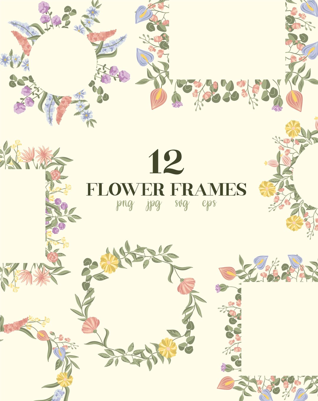 Floral Frame Clipart: Spring Flower PNG, SVG, EPS (digital Download ...