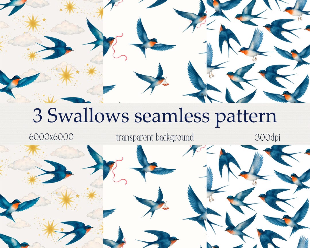 Swallow Seamless Pattern Set | Blue Bird Digital Paper | Printable ...