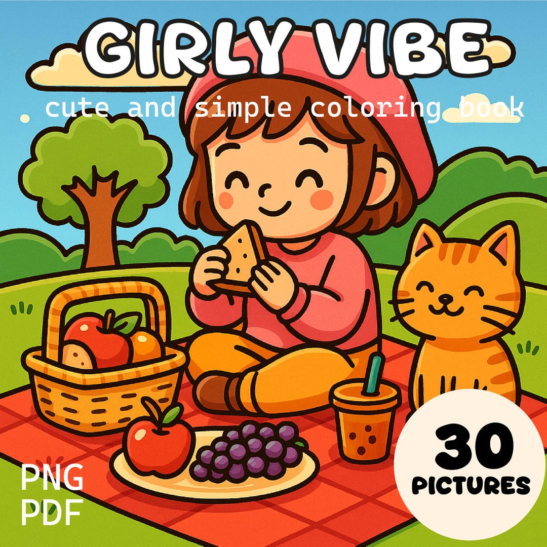 Kawaii Girl & Pets Coloring Pages, Cozy Life Line Art (PDF+PNG) - Etsy