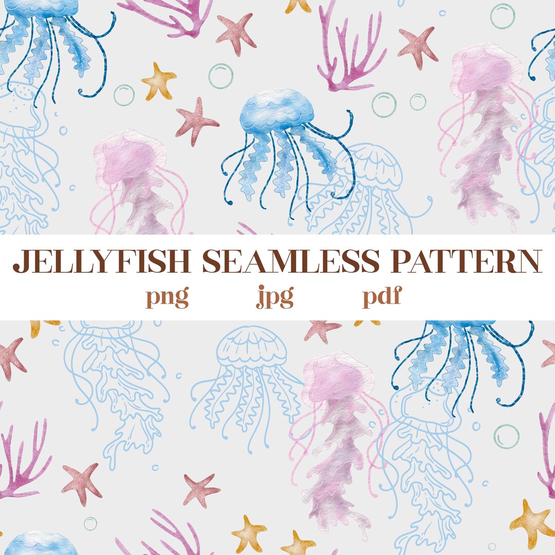Jellyfish PNG Outline Seamless Pattern Sea Jellyfish Print Jellyfish ...