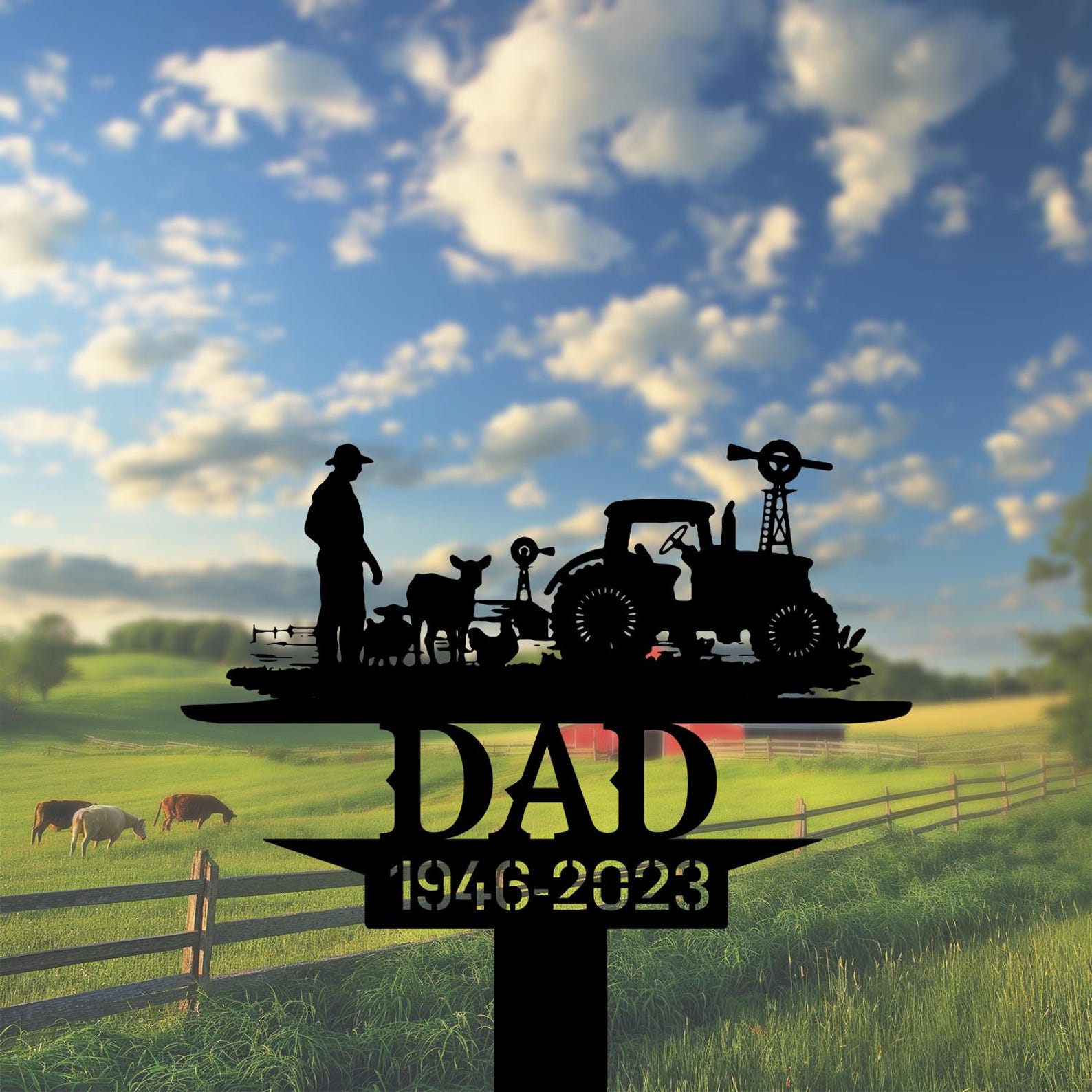 Personalized Farmer Memorial Garden Stake, Farmer With Farm Animals and ...