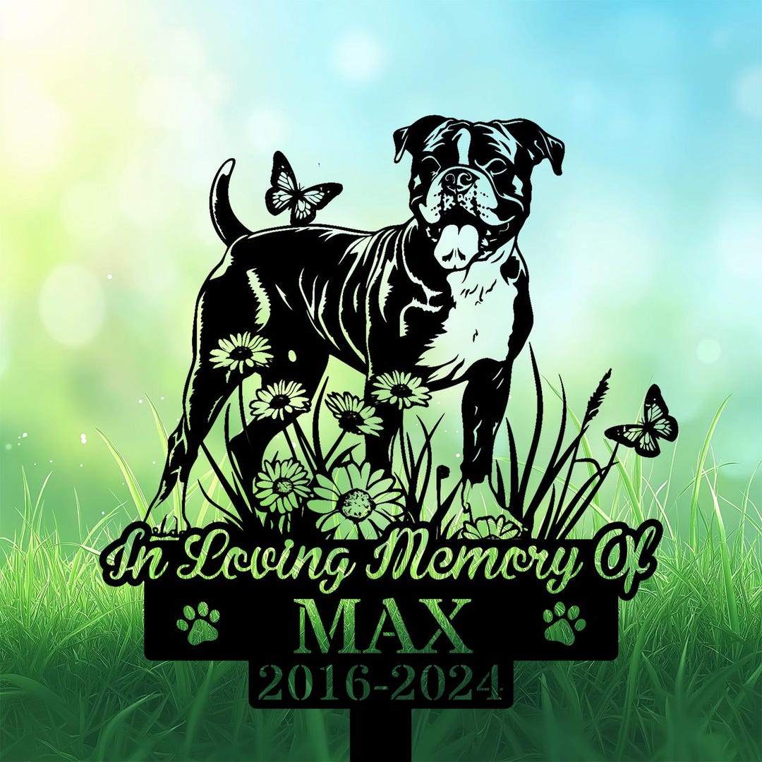 Personalized Boxer Grave Marker, Boxer Dog Standing With Butterflies ...