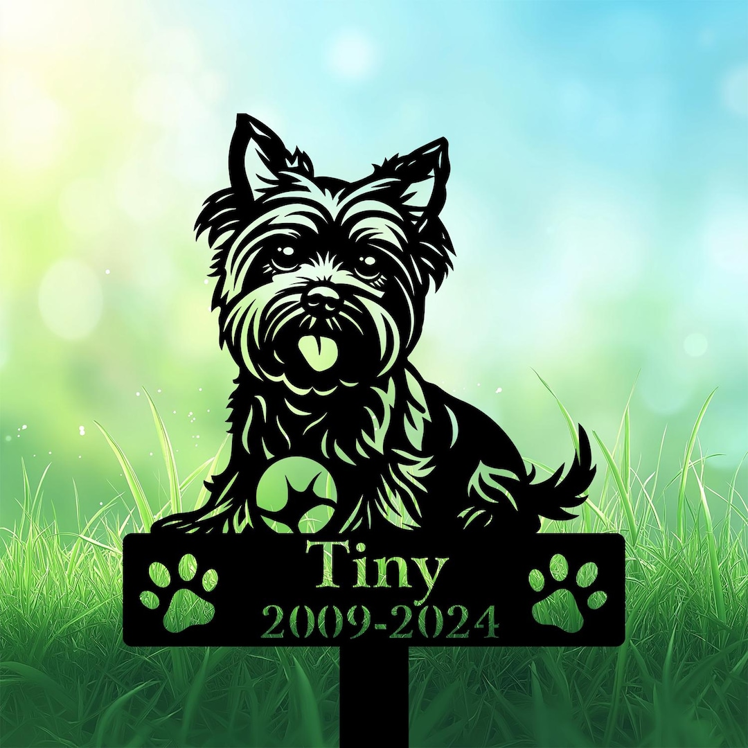 Personalized Yorkshire Terrier Grave Marker, Yorkie Playing Ball Toy ...