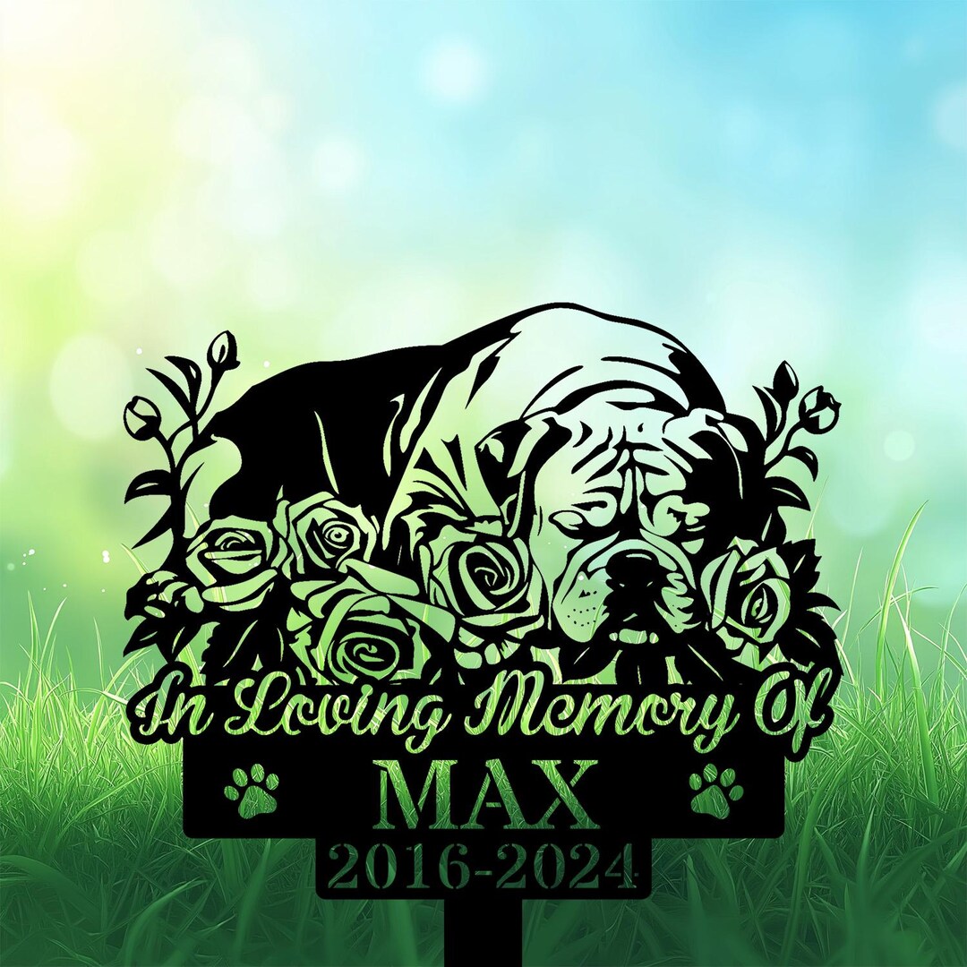 Personalized Boxer Grave Marker, Sleeping Boxer With Roses Memorial ...