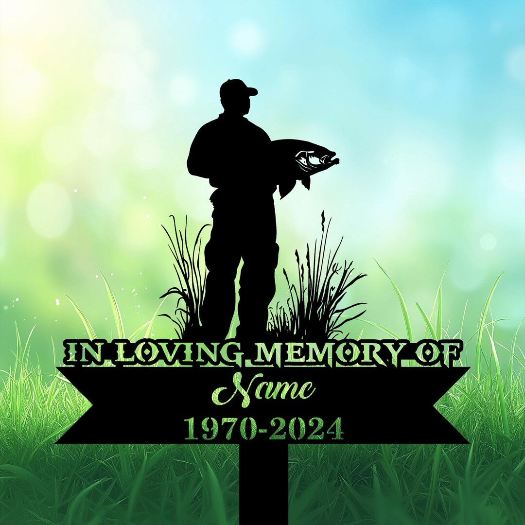 Personalized Fisherman With Bass Fish Memorial Garden Stakes, Fisherman ...