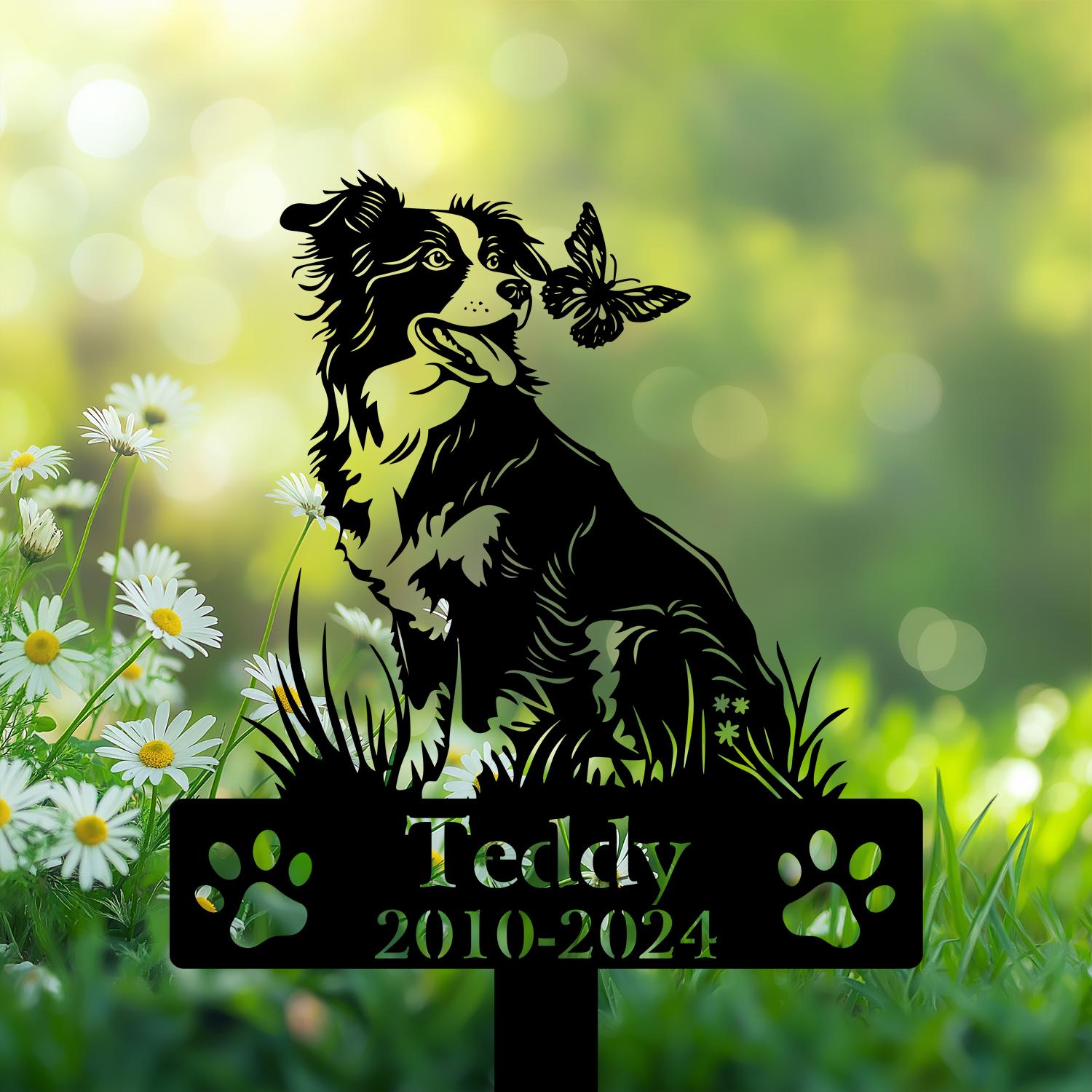 Personalized Border Collie Grave Marker, Border Collie With Butterfly ...