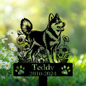 Personalized Husky Grave Marker, Husky With Poppy Flowers Memorial ...