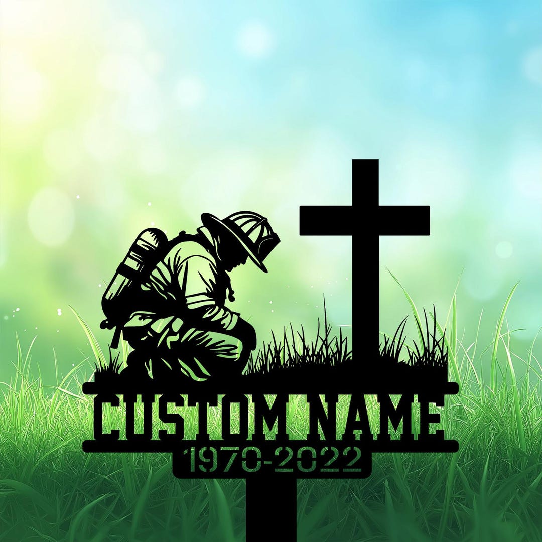 Personalized Firefighter Memorial Garden Stakes, Firefighter Kneeling ...