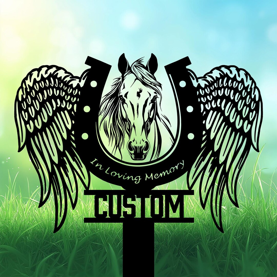 Personalized Horse Memorial Grave Marker, Angel Wing Horse Head Garden ...