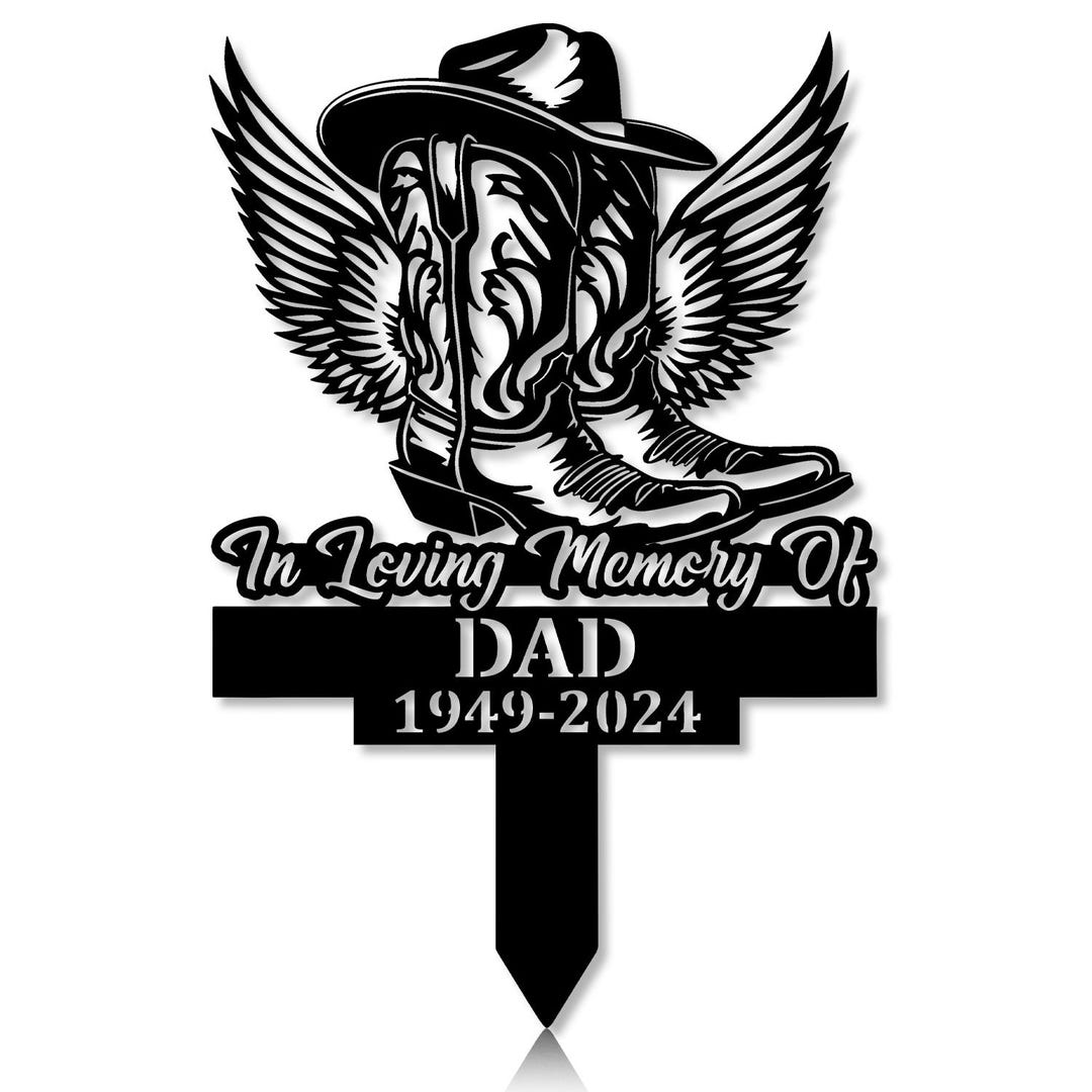 Personalized Vintage Cowboy Boots Hat With Wings Memorial Stake, Cowboy ...