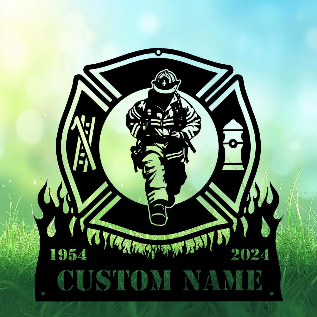 Personalized Firefighter Memorial Sign, Firefighter Badge Fire ...
