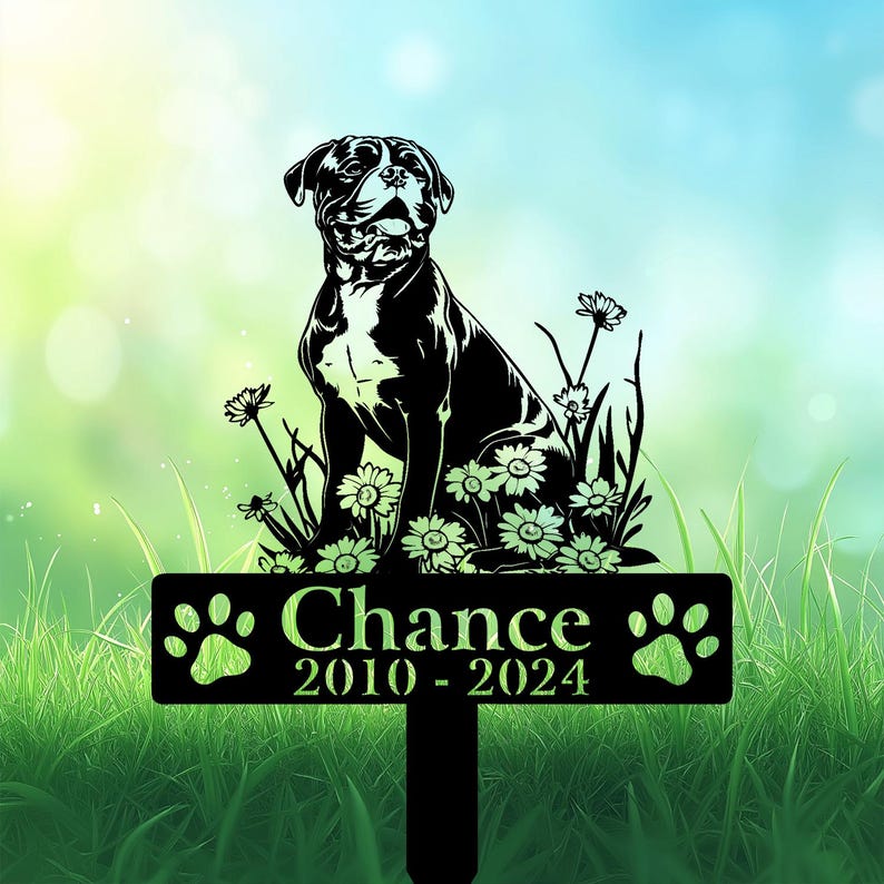 Personalized Boxer Grave Marker, Custom Boxer Dog Sitting With Flowers ...