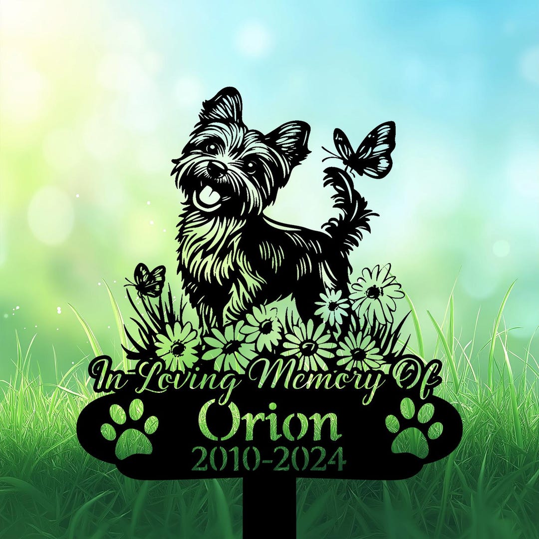 Personalized Yorkshire Terrier Grave Marker, Yorkie Playing With ...