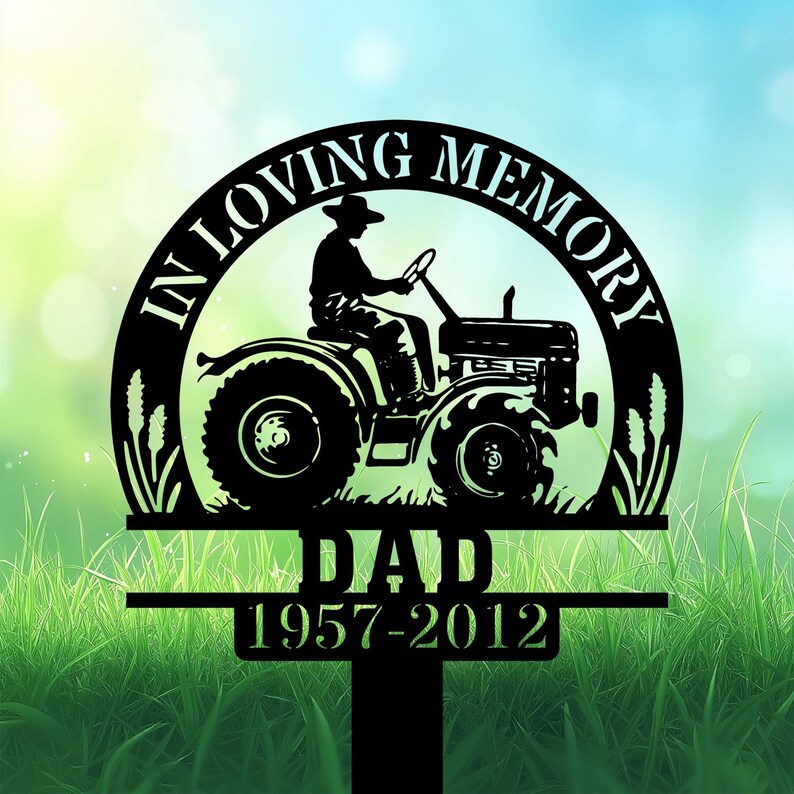 Personalized Memorial Garden Stake Metal, Farmer on Tractor Grave ...