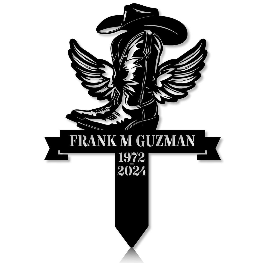 Personalized Vintage Cowboy Memorial Stake, Cowboy Boots Hat With Wings ...
