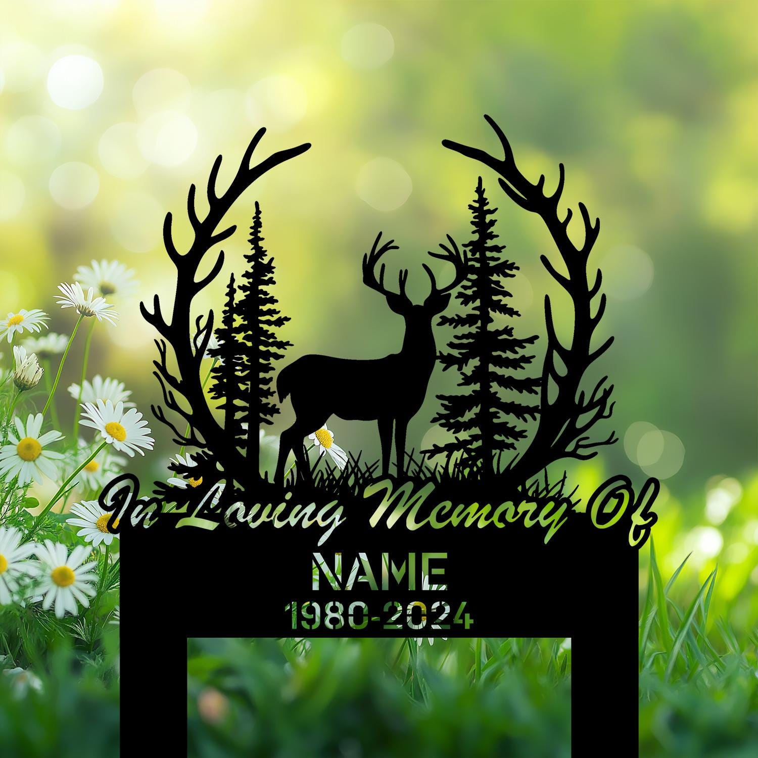 Personalized Hunter Memorial Garden Stakes, Deer Antlers Deer Hunting ...