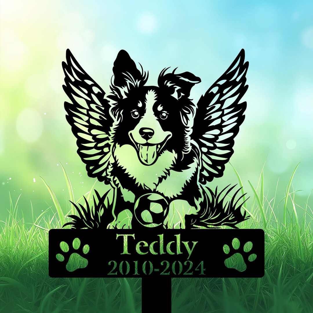Personalized Border Collie Grave Marker, Angel Border Collie Playing ...