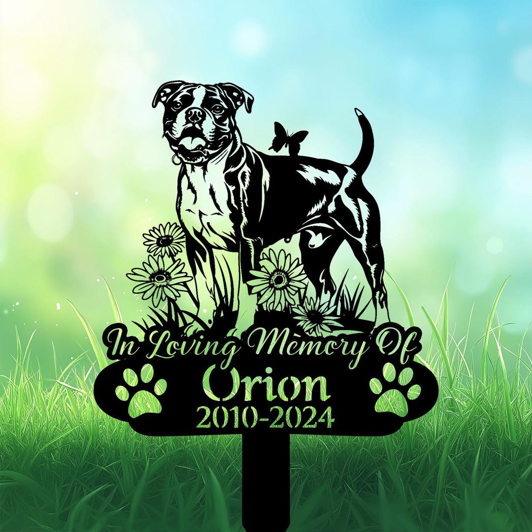 Personalized Boxer Grave Marker, Boxer Dog Standing With Butterflies ...