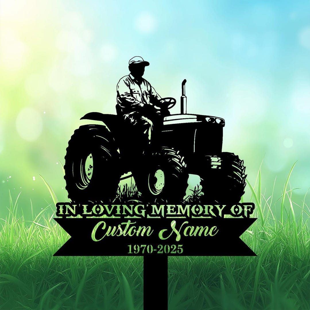 Personalized Farmer Memorial Plaque Stake, Custom Tractor Metal Grave ...